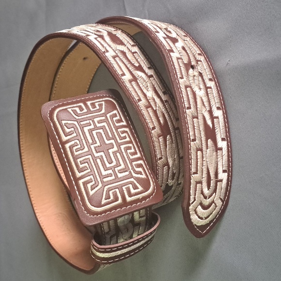 Vintage | Accessories | Vintage Yac Leather And Silk Design Brown White ...